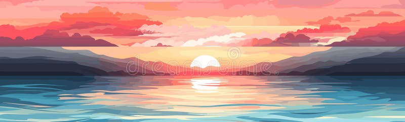Sunset Over the Ocean Vector Simple 3d Smooth Cut Isolated Illustration ...