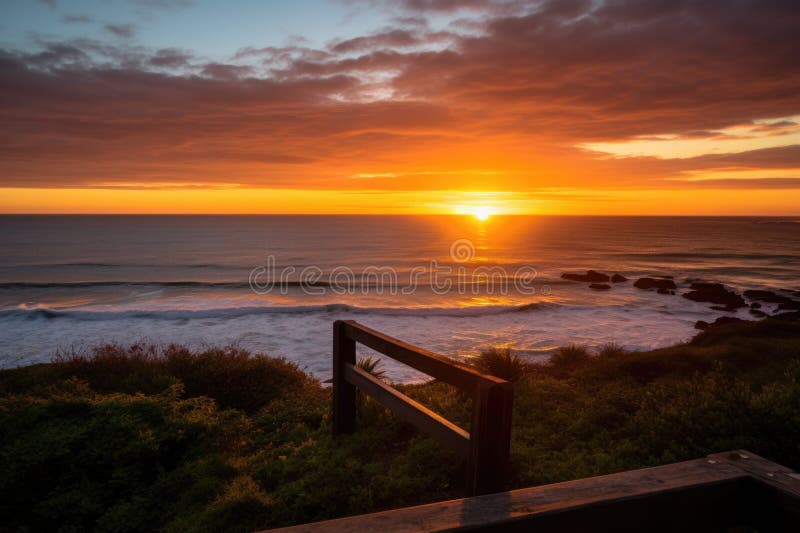 Sunset Over the Ocean, Viewed from a Beach Lookout Stock Photo - Image ...