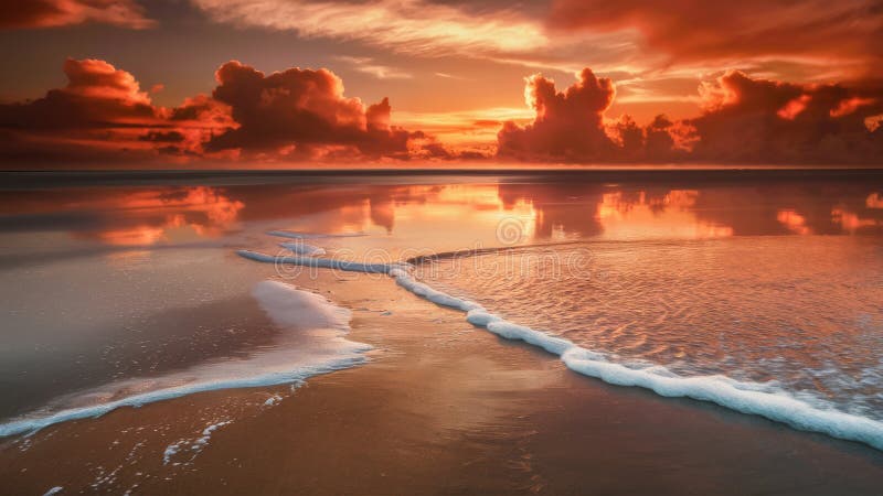 A Sunset Over the Ocean with a Wave Breaking on Shore, AI Stock Photo ...