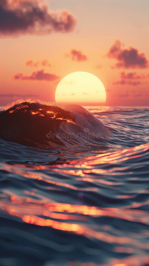 Sunset Over the Ocean with a Wave Crest Stock Photo - Image of crest ...