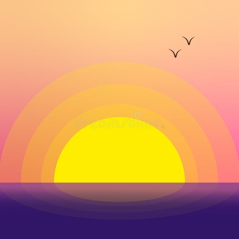 Sunset Over Ocean. Yellow Sun Reflection. Pink Gradient Sky. Peaceful ...