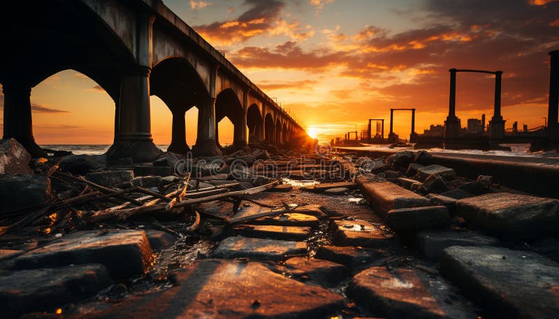 Sunset Over Old, Abandoned Factory Nature Reclaims Man Made Structure ...