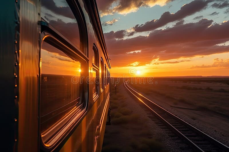 Sunset Over Open-air Passenger Train, with View of the Horizon and ...