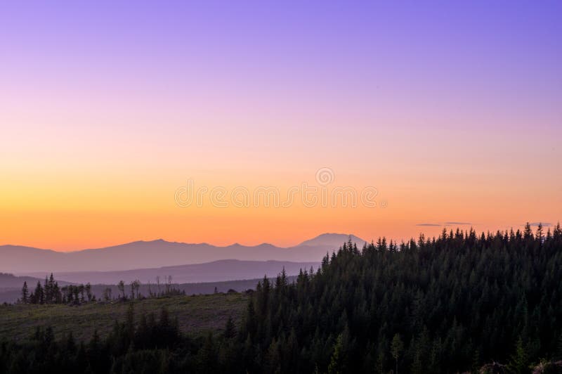 Sunset Over the Oregon Pine Forests Stock Image - Image of scenery ...