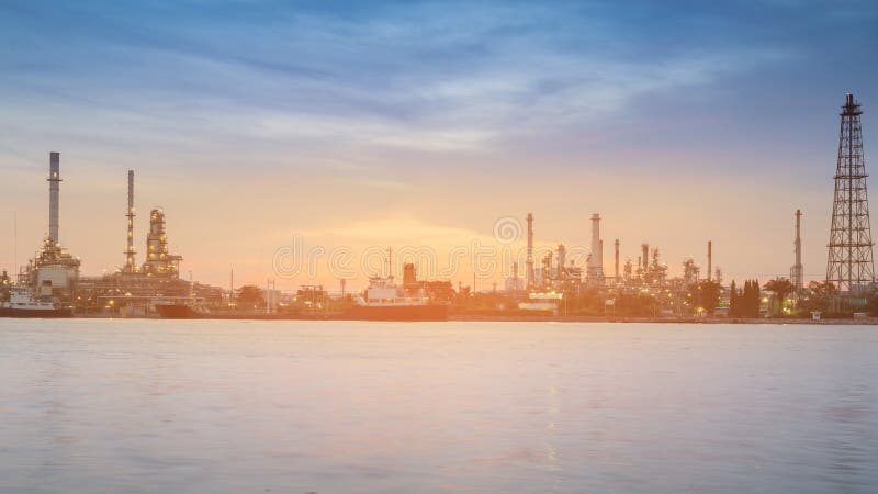Sunset Over Panorama Oil Refinery Stock Photo - Image of metal ...