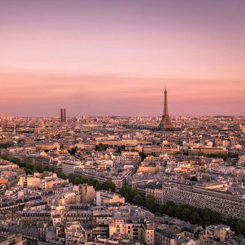 Sunset Over Paris with Eiffel Tower, France Stock Photo - Image of ...