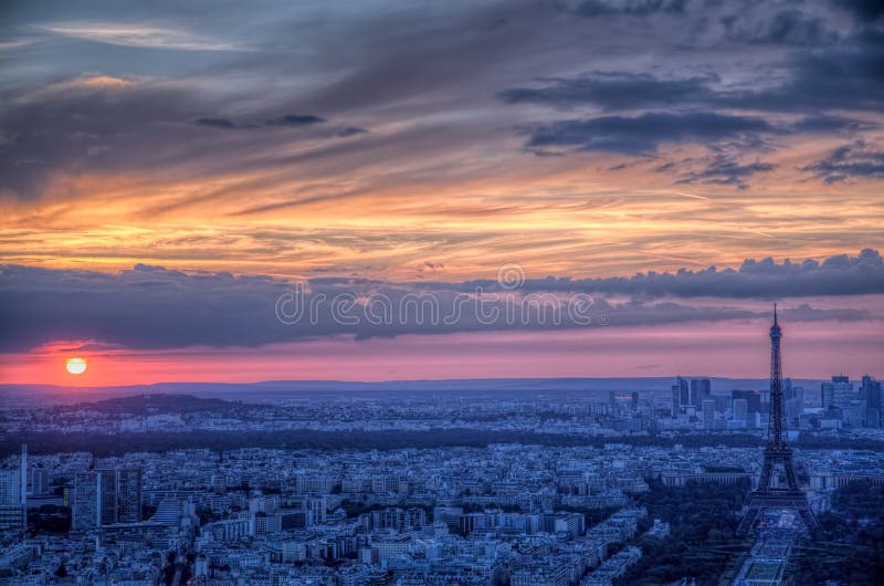 Sunset over Paris stock photo. Image of romantic, night - 62527850