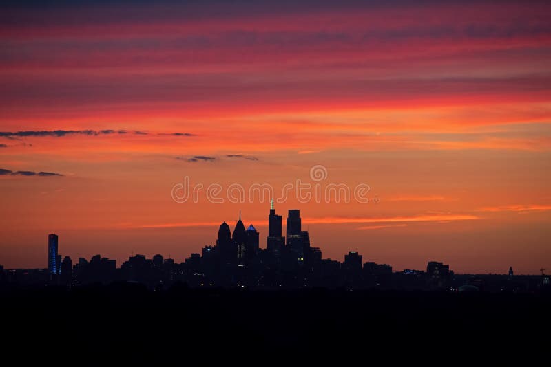 Sunset over Philadelphia stock image. Image of lightning - 121846557