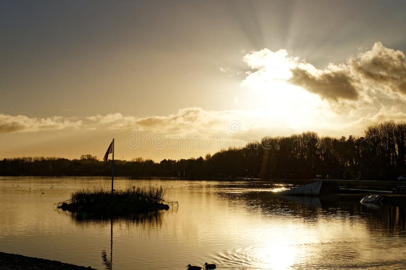 Sunset Over Pine Lake at Carnforth, Lancashire, UK Stock Photo - Image ...