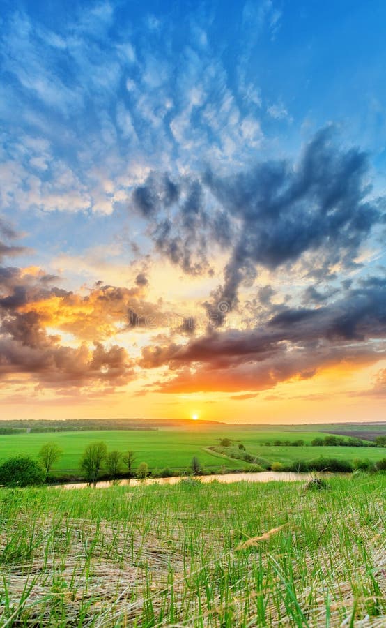 Sunset on the plain stock image. Image of bright, lake - 40711231