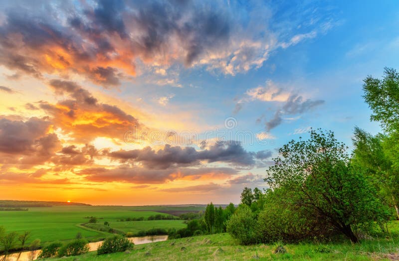 Sunset Over Plain. Russian Landscape Stock Image - Image of nature ...
