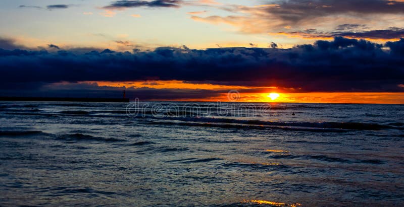 Sunset Over the Polish Sea in Leba Stock Photo - Image of baltic, beach ...
