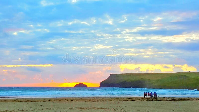 Sunset Over Polzeath Cornwall Stock Image - Image of sunset, cornwall ...