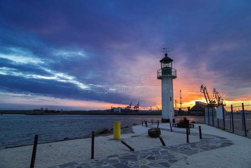 Sunset Over the Port of Burgas Stock Image - Image of architecture ...