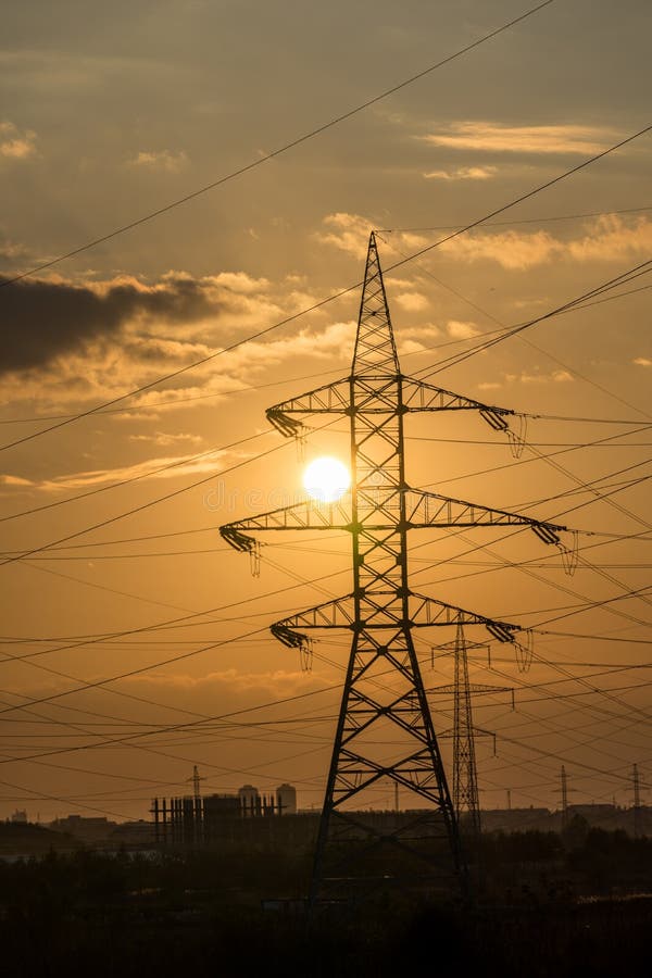 Sunset Over Power Lines stock image. Image of line, powerful - 236097283