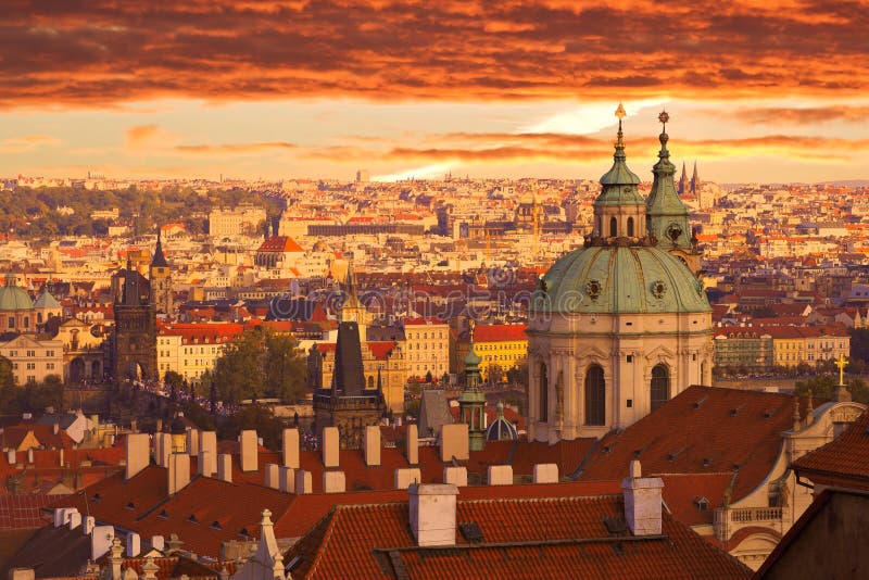 Sunset over Prague stock image. Image of construction - 2968415