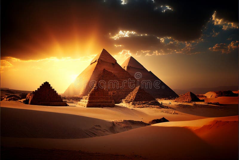 Sunset Over the Pyramids of Giza. AI Generated. Stock Photo - Image of ...