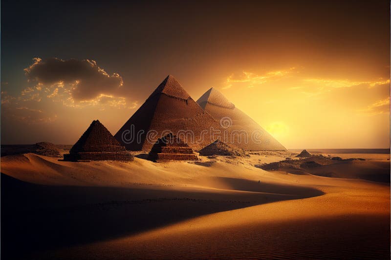 Sunset Over the Pyramids of Giza. AI Generated. Stock Illustration ...