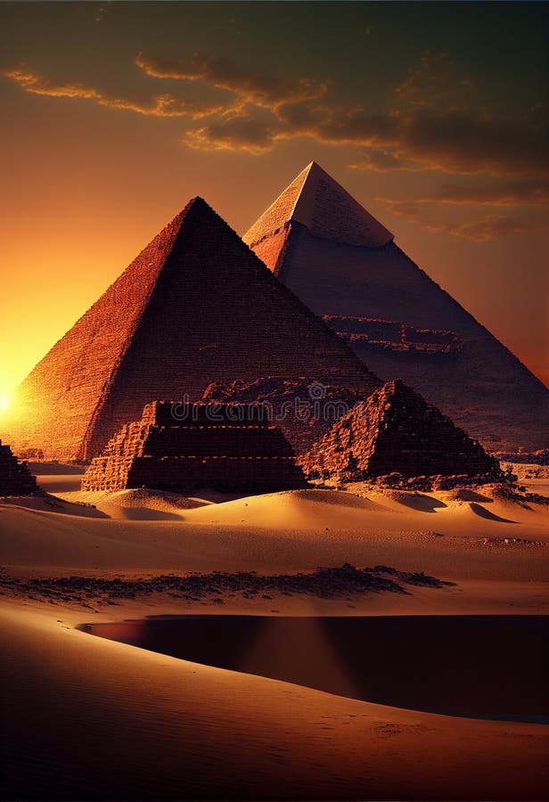 Sunset Over the Pyramids of Giza. AI Generated. Stock Illustration ...