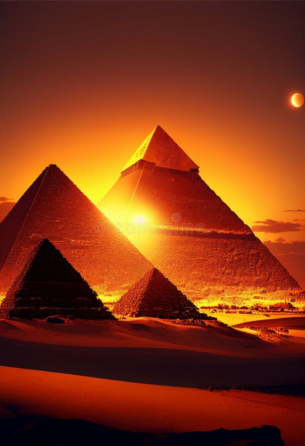 Sunset Over the Pyramids of Giza. AI Generated. Stock Image - Image of ...