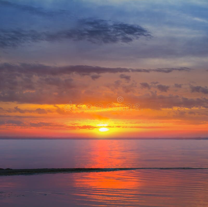 Sunset Over the Quiet Sea Bay Stock Photo - Image of sunset, light ...