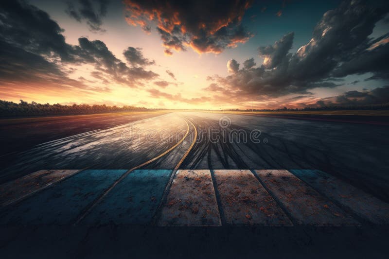 Sunset Over a Racetrack with a Square of Asphalt and a Gorgeous Cloudy ...