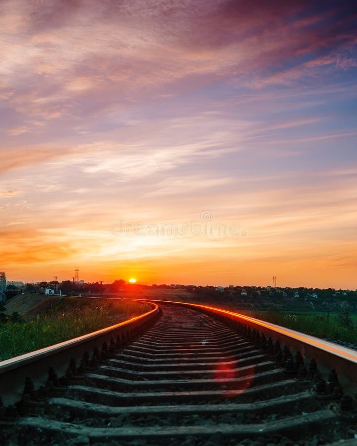 Sunset Over Railroad in Sky with Clouds Stock Photo - Image of nature ...