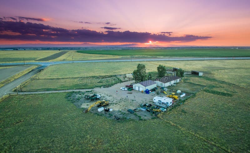 Sunset Over a Ranch editorial stock photo. Image of home - 99633738