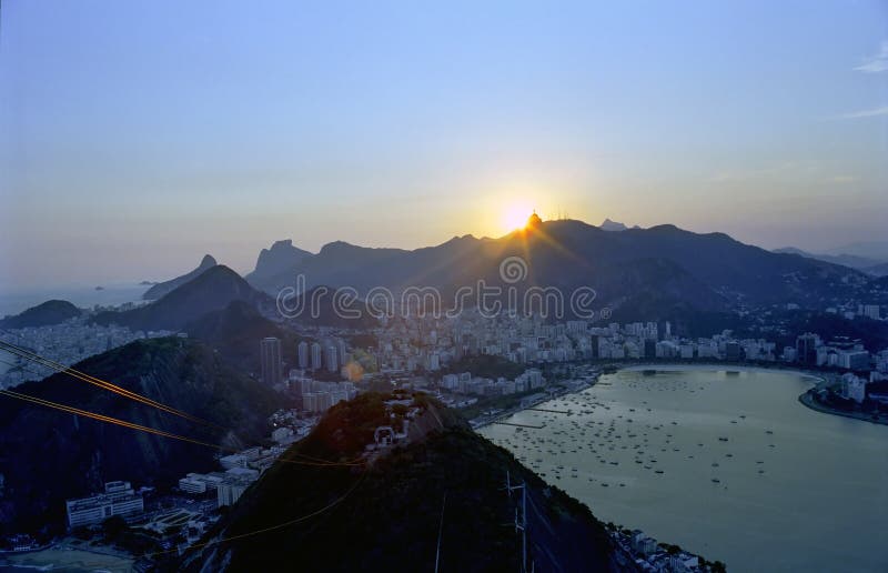 Sunset over Rio de Janeiro stock image. Image of landmark - 12989683
