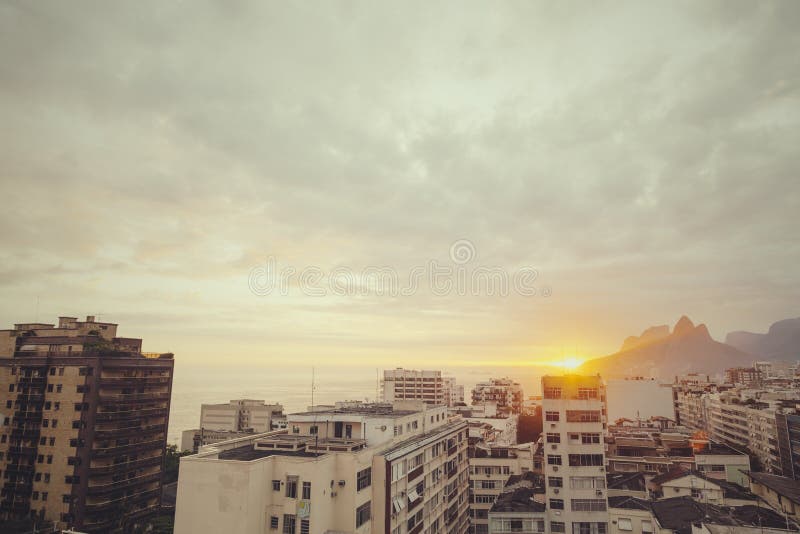 Sunset over Rio de Janeiro stock image. Image of setting - 39230153