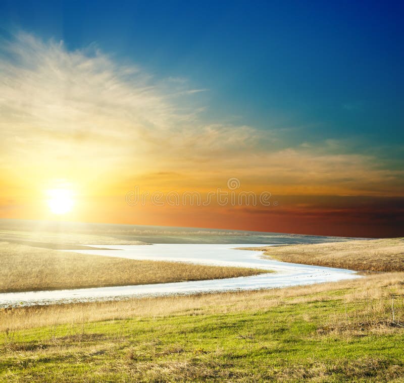 Sunset over river stock photo. Image of scenic, solar - 20044834