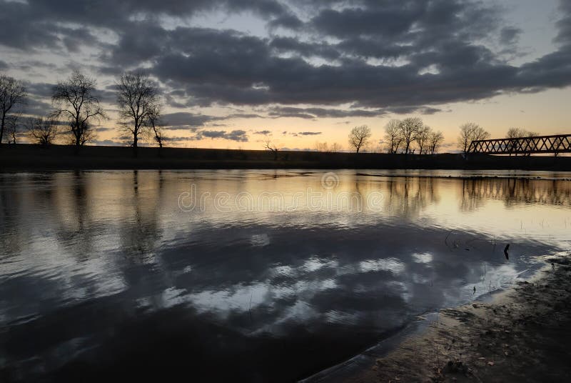 Sunset over the river stock photo. Image of lake, bridge - 21695416