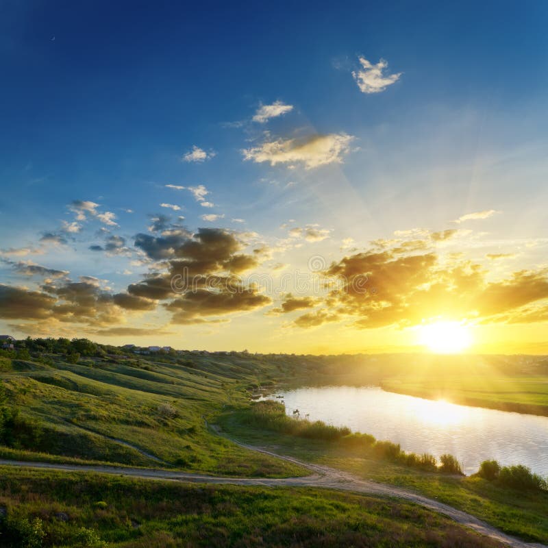 Sunset over river stock image. Image of plain, landscape - 25213163