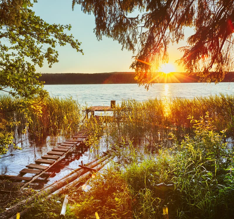Sunset over the river stock image. Image of nature, reflection - 79521621
