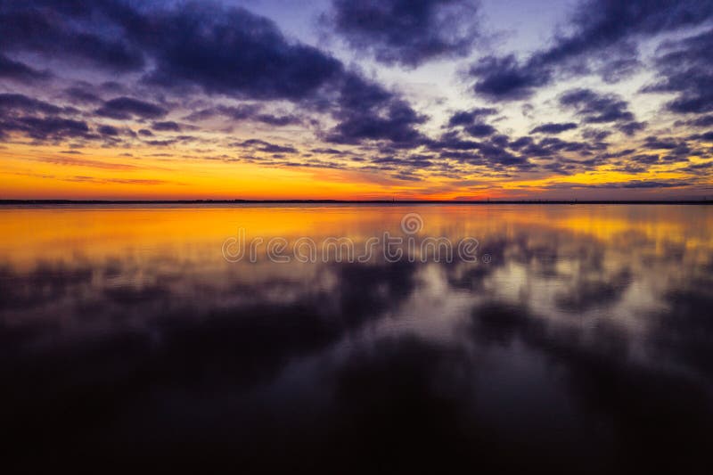 Sunset Over River. Beautiful Sunset Time. Stock Photo - Image of ...