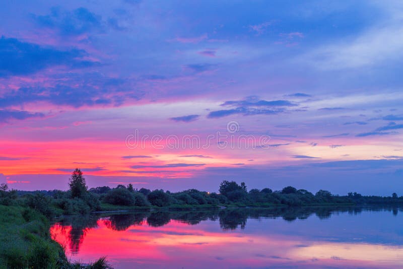 Sunset over river stock image. Image of scene, beautiful - 60206381