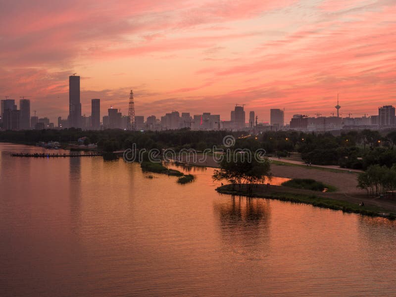 Sunset over the river stock image. Image of sigma, green - 33426419