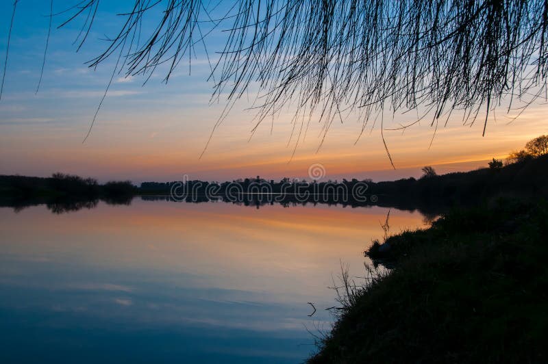 Sunset Over the River and Trees Stock Image - Image of sunset ...