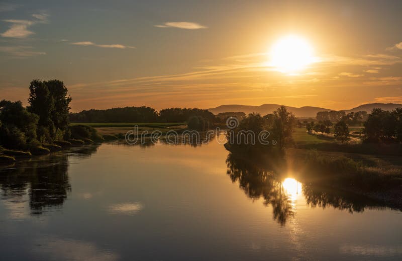 The Sunset Over River Weser in Germany Stock Photo - Image of ...