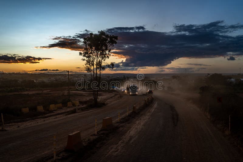 Sunset Over the Road with Cars Stock Photo - Image of background ...