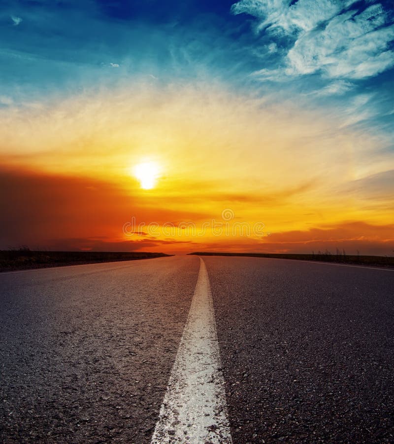 Sunset over road stock image. Image of dusk, cloud, freeway - 33235929