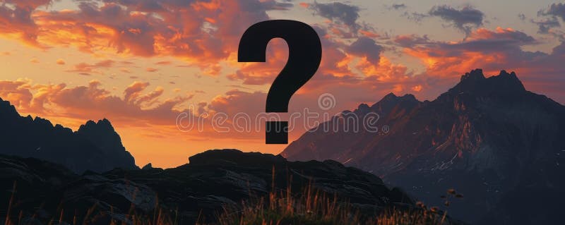 Sunset Over Rocky Mountains with a Large Question Mark in the Sky Stock ...