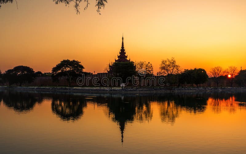 Sunset at Royal Palace, Mandalay, Myanmar. Stock Image - Image of ...