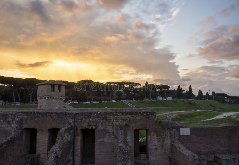 Sunset Over the Ruins in Rome Stock Photo - Image of horizon, view ...