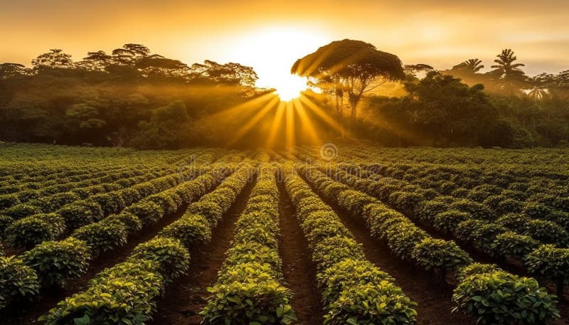 Sunset Over the Rural Farm, Vibrant Growth Generated by AI Stock Image ...