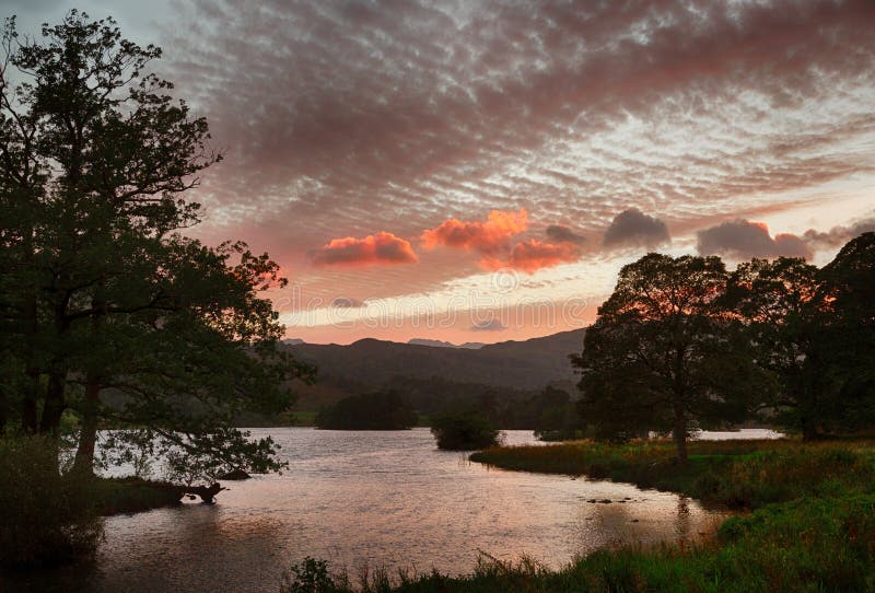 Sunset Over Rydal Water in Lake District Stock Image - Image of ...