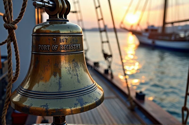Sunset Over Sailboat Deck Brass Bell Sea Stock Photos - Free & Royalty ...
