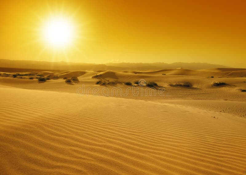 Sunset over the sand dunes stock photo. Image of hill - 69975612