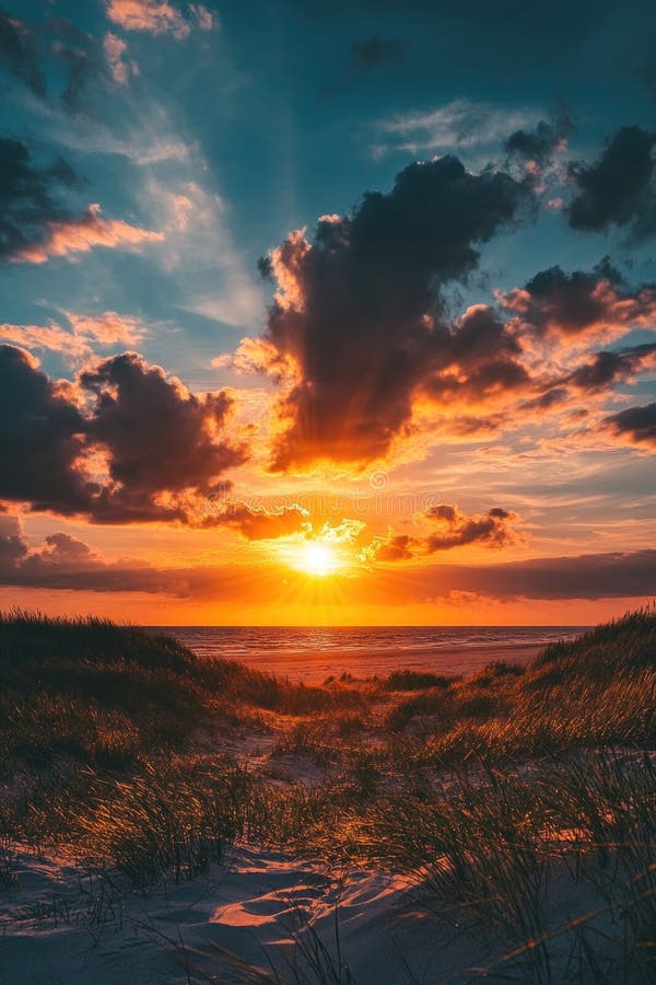 Sunset Over Sand Dunes stock photo. Image of outdoors - 377938776