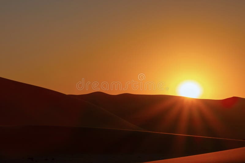 Sunset Over the Sand Dunes in the Desert. Stock Photo - Image of dune ...